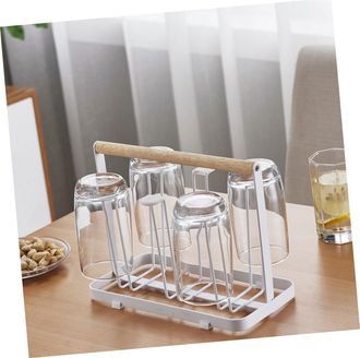 Valiclud Eisen-Holz-weinglashalter Weiß Platzsparender Haushalts-gläserorganizer Einfaches Design Vielseitiger Aufbewahrungsständer Für Küche Hotel Esszimmer P