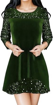 Generic Femmes Printemps Col Rond Manches Longues Sequins Or Velours Robe L&acirc;che Casual Robe Femmes Manches Longues Porter au Travail Crayon Robe avec Ceinture