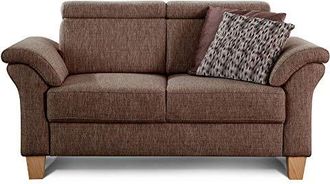 Cavadore Cavadore 2-Sitzer Sofa Ammerland / Couch mit Federkern im Landhausstil / Inkl. verstellbaren Kopfstützen / 156 x 84 x 93 / Strukturstoff braun