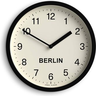 Jones Clocks Berlin Time Zone wanduhr | Kleine weltzeituhr | 20cm | Schwarz | Leicht lesbare Zahlen | Ideal f&uuml;r k&uuml;chen, homeoffices und gemeinsam genutzte arbeitsb