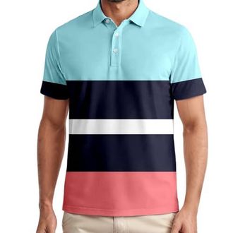 Generic Polo pour homme avec col &agrave; boucle, t-shirt d&eacute;contract&eacute; avec col &agrave; boucle, haut ray&eacute; respirant &agrave; manches courtes, bleu ciel, 3XL