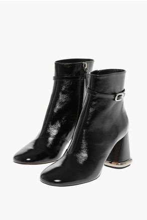 Roger Vivier Textured Patent Leather Booties with Statement Heel 9cm Größe 36,5