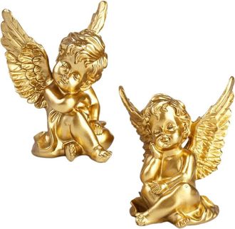 Happyyami 2 Stücke Gold Engel Figur Kleine Weihnachtsfiguren Deko Christus Statue Glücksengel Schutzengel Skulptur Weihnachten Miniatur Ornamente Kunstharz Deko