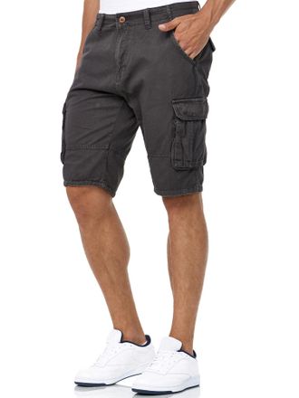 Indicode Herren Blixt Cargo Shorts mit 6 Taschen und G&uuml;rtel aus 100% Baumwolle | M&auml;nner Raven, XL