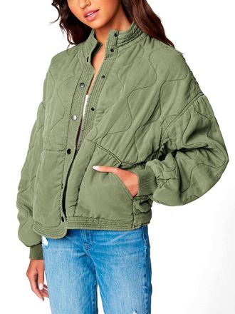 Blank NYC Damen Luxus Bekleidung Tencel Drop Shoulder Steppjacke, Burnt Sage, M