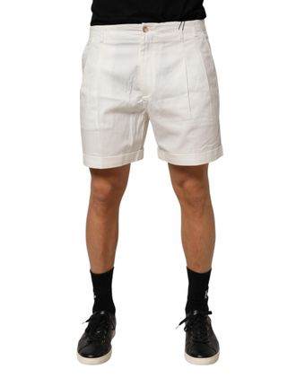 Dolce & Gabbana White Cotton Mid Waist Men Bermuda Shorts Co+01