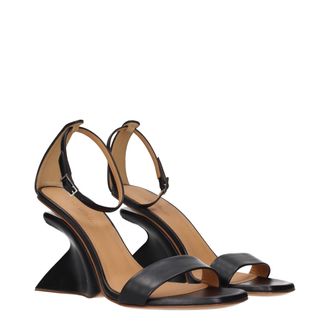 Off-white Womens Sculptural Leather Sandal Heel Black