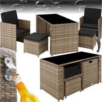 TecTake Poly Rattan Sitzgruppe, 5- teiliges Lounge Gartenmöbel Set mit Tisch, Sessel & Hocker, Essgruppe für bis zu 4 Personen, Garten und Balkon Möbel inkl. 