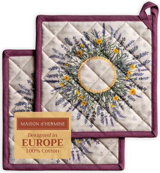 Maison d'Hermine Hot Pads Set mit 2 Oster-Topfhaltern aus 100% Baumwolle mit Schleife, (20cm x 20cm) Topflappen, hitzebeständig für Grillen, Kochen, Backen, Grillen, F