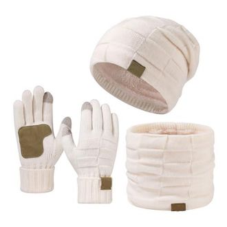 Generic Ardenknit Ensemble dhiver 3 pi&egrave;ces coupe-vent avec bonnet, &eacute;charpe et gants, doublure en polaire chaude pour temps froid, blanc, taille unique