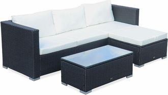 Sweeek Sweeek - Gartenlounge aus Polyrattan für 4 Personen Schwarz / Ecru