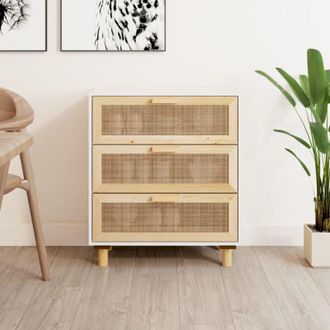 vidaXL Buffet Blanc 60x30x70 cm Bois de pin massif et rotin naturel Vidaxl