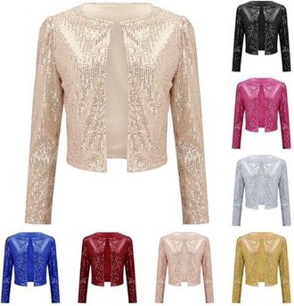 Generic Vestes à paillettes pour femme - Cardigan court scintillant - Cardigan tendance à paillettes de couleur unie - Veste à manches longues confortable et 