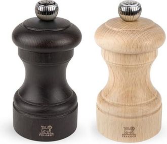 Peugeot Mühlenset Bistro 10 cm Pfeffermühle und Salzmühle - Stahlmahlwerk - Klassische Mahlgradeinstellung - Aus Holz mit PEFC-Siegel - Schwarz Natur