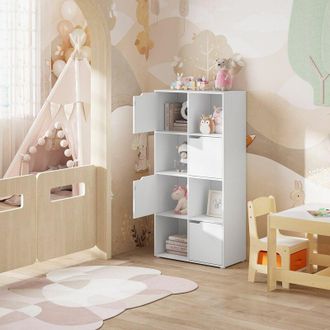 Woltu Woltu - B&uuml;cherschrank B&uuml;cherregal 8 F&auml;chern Aufbewahrungsregal, Standregal Aktenregal Raumteiler mit 4 T&uuml;ren B&uuml;roregal f&uuml;r Wohnzimmer Arbeitszimmer