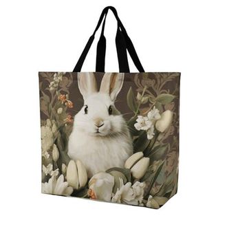 Generic Un Magnifique Lapin Blanc Sac A Main Femme R&eacute;utilisable Sacs De Courses Grand Sac Cabas Pour Gym Shopping Voyage