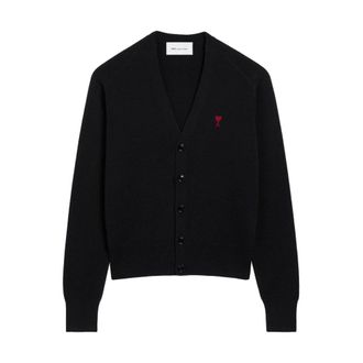 Ami Homme, Pulls, Noir, Taille: XL Cardigan Ami de Coeur &agrave; col en V