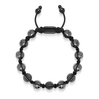 Nialaya Homme, Accessoires, Noir, Taille: XL Mens Beaded Bracelet with Glossy Black Ceramic & CZ Beads