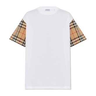 Burberry Femme, Tops, Blanc, Taille: 36 FR T-shirt en coton &agrave; manches &agrave; carreaux