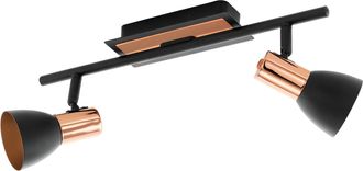 Eglo LED Deckenleuchte Barnham, 2 flammige Deckenlampe, Deckenstrahler aus Metall, Wohnzimmerlampe in Schwarz und Kupfer, Flurlampe, Spots inkl. GU10 Leuch