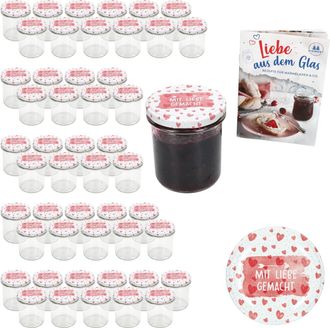 MamboCat 50er Set Sturzglas 350 ml mit TO 82 Schraub-Deckel Mit Liebe gemacht I Einmachgläser + Diamant-Zucker-Rezept-Heft I Vorratsgläser einkochen & konservi