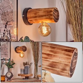 HOFSTEIN Wandleuchte Argea, Wandlampe aus Metall/Holz in Schwarz/Dunkelbraun, moderne Leuchte aus Holz, 1 x E27, Wohnzimmer, Schlafzimmer, K&uuml;che, Flur, Treppen