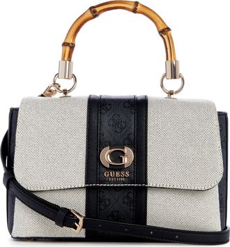 Guess Damen Kerima Bamboo Top Handle Flap Schulranzen, Griffe Oben, Natur/Latte-Logo