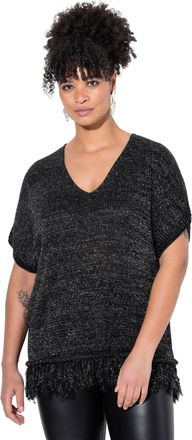 Miamoda Damen gro&szlig;e Gr&ouml;&szlig;en &Uuml;bergr&ouml;&szlig;en Plus Size Strickshirt, Oversized, Glitzer-Effekt, Fransensaum schwarz 58+ 840139100-58+