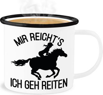 Shirtracer Emaille Becher Blechbecher - Pferde - Tassen - Mir reichts ich geh reiten - 300 ml - Weiß Schwarz - sprüche pferd horse tasse reit reiterin reiter ich