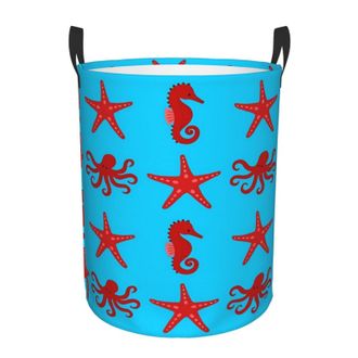 Generic Niedliche Meerestiere W&auml;schekorb Rund W&auml;schek&ouml;rbe Mit Henkel W&auml;schebeh&auml;lter F&uuml;r Waschk&uuml;che W&auml;schesack Kleidung