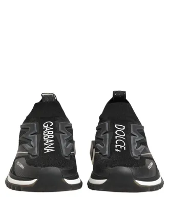 Dolce & Gabbana Womens Black White Sorrento Slip-On Logo Sneakers Shoes Polyester Viscose