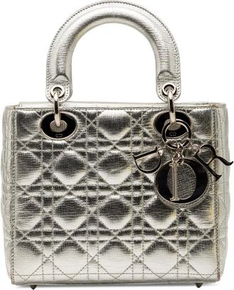 Dior 2017 Small Metallic Grained Calfskin Cannage My ABCDior Lady Dior satchel - Silber