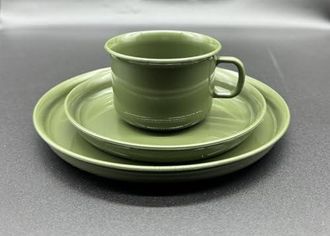 Kimmel Geschirrset Geschirrservice Kaffeeservice 1 Set 3-teilig, aus Kunststoff Plastik Mehrweg, Farbe oliv