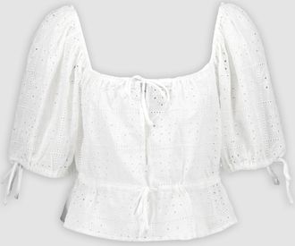 Ganni Top Court Broderie Anglaise Coton Organique Blanc