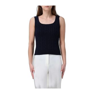 Ralph Lauren Haut en maille torsad&eacute;e &agrave; encolure d&eacute;gag&eacute;e - Femme - Tops - Bleu - Taille: 38 FR