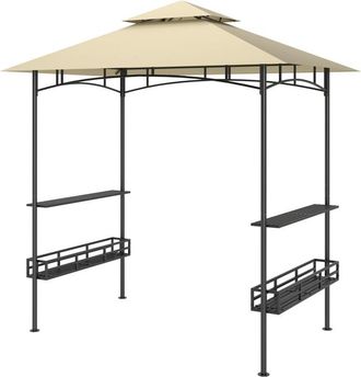 OUTSUNNY Abri pour barbecue - pavillon pour barbecue - barnum - 4 &eacute;tag&egrave;res - m&eacute;tal noir tissu beige