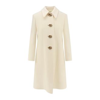 Gucci Woll-Natt&eacute;-Mantel mit Double G Kn&ouml;pfen - - Coats - Damen - Wei&szlig; - M