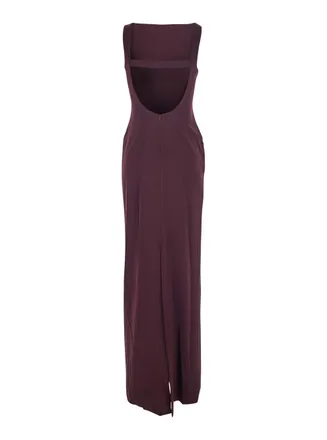 Solace London Womens Bordeaux Long Dress With Square Neckline Polyester
