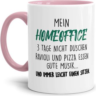 Tassendruck Home Office Tasse mit Spruch - Immer leicht einen sitzen - Kaffee-Tasse/Arbeit/Job/Lustig/Erinnerung Krise Virus 2020 - Innen & Henkel Rosa