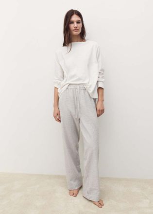 Mango Pyjama deux pi&egrave;ces rayures seersucker marron moyen - Femme - XS - MANGO