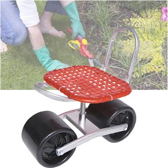 Generic Rollbarer Gartenarbeitsstuhl Mit R&auml;dern, 360&deg; Drehbar, H&ouml;henverstellbar, Robuster Gartenhocker for Rasen Und Garten(Red)