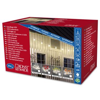 Konstsmide LED Biergartenkette, klar, 10 klare Birnen / 80 warm wei&szlig;e Dioden, 24V Au&szlig;entrafo, wei&szlig;es Kabel - 2378-102