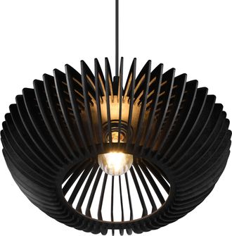 Trio Leuchten Pendelleuchte Colino 315900132, Metall Schwarz matt, Schirm Holz Schwarz matt, exkl. 1x E27, Schwar