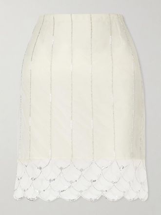 Wales Bonner Jupe En Organza De Soie &Agrave; Ornements Triumph - Ivoire