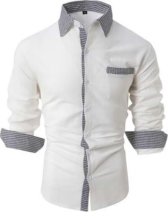 Generic Polo &agrave; manches longues pour homme, coupe droite, haut &eacute;l&eacute;gant &agrave; manches longues avec imprim&eacute; pied-de-poule, d&eacute;contract&eacute;, confortable, coupe ajust&eacute;e, t