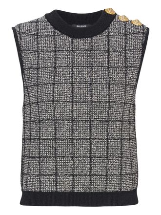 Balmain side-button tweed top - Grau