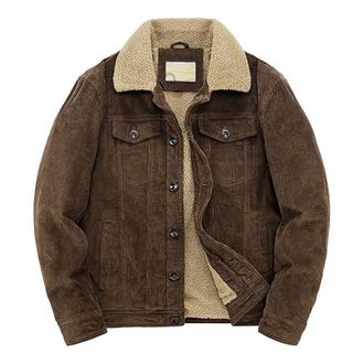 Generic Manteau en corduroy pour homme, veste trucker dautomne et dhiver, doublure en polaire et sherpa, manteaux dhiver chauds, veste cargo en corduroy, caf&eacute;