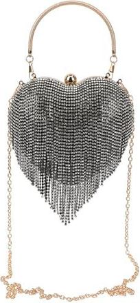 Milisten Paquet de Soir&eacute;e pour Femme en M&eacute;tal et Polyur&eacute;thane Noir, Petit Paquet &agrave; Main &Eacute;l&eacute;gant de Coeur Orn&eacute; de Cristaux, Pochette Chic L&eacute;g&egrave;re pour Mariage, C