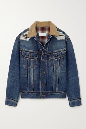 Maison Margiela Jeansjacke Mit Distressed-details, Bes&auml;tzen Aus Cord Und Karierter Wolle - Blau