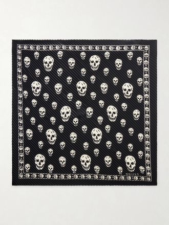 Alexander McQueen Foulard En Satin De Soie Pliss&eacute; Imprim&eacute; - Noir